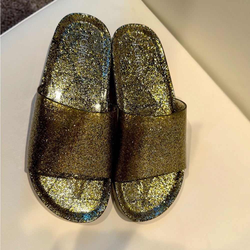 Jcrew Mixed Metal Sparkle Pool Slides Size 7.5 - Gem